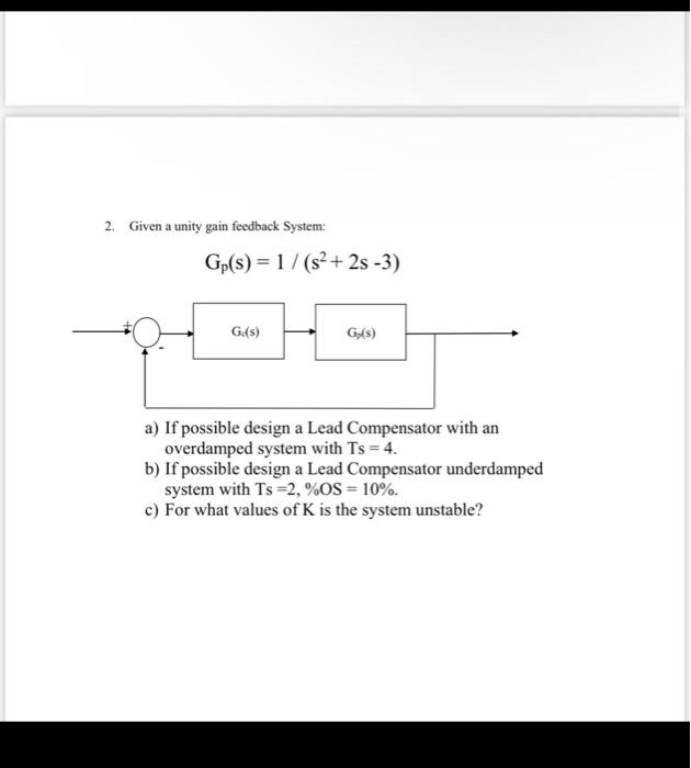 Solved 2. Given a unity gain feedback System: Gp( s)=1/(s2+2 | Chegg.com