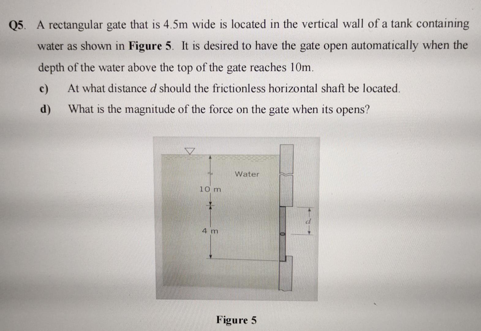 Solved Q5. A rectangular gate that is 4.5m wide is located | Chegg.com
