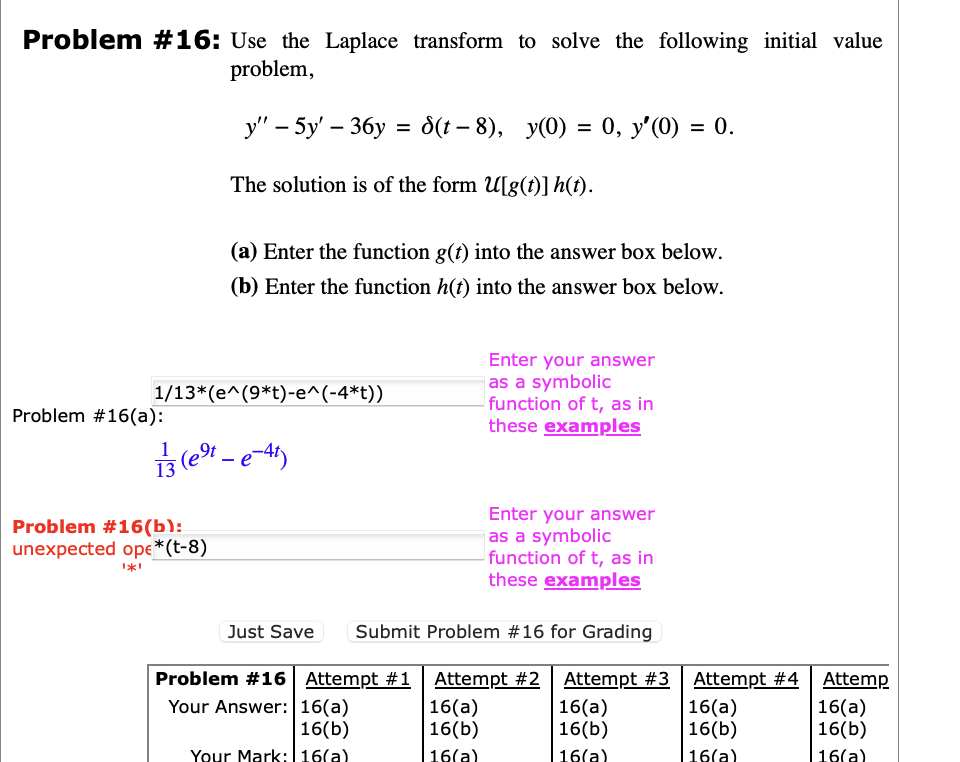 Solved Problem # 16: Use the Laplace transform to solve the | Chegg.com