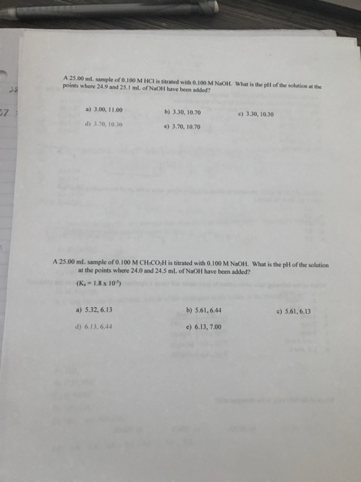 Solved A 25.00 ml. sample of 0.100 M HCl is titrated with | Chegg.com