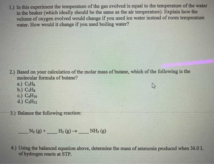 Solved 1.) In this experiment the temperature of the gas | Chegg.com