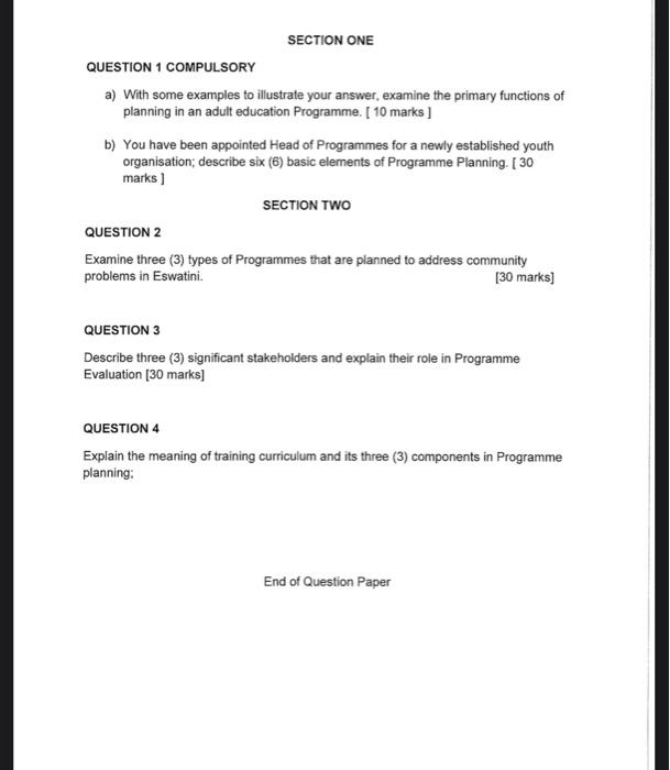 Solved SECTION ONE QUESTION 1 COMPULSORY a) With some | Chegg.com