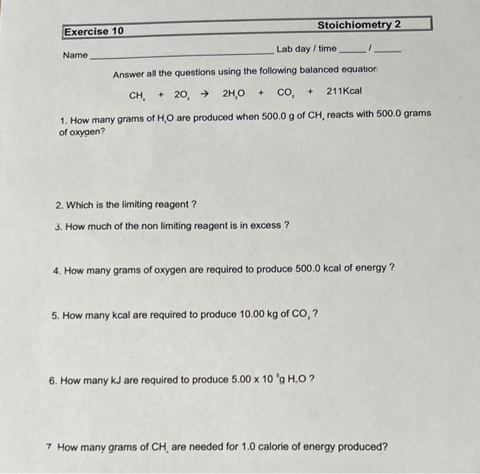 Solved Exercise 10 Lab day / time Name Answer all the | Chegg.com