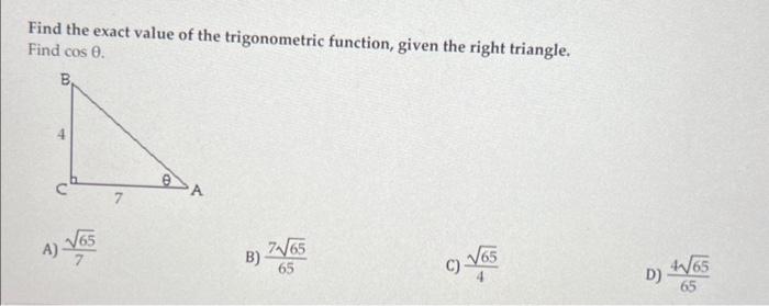 Solved Find the exact value of the trigonometric function, | Chegg.com
