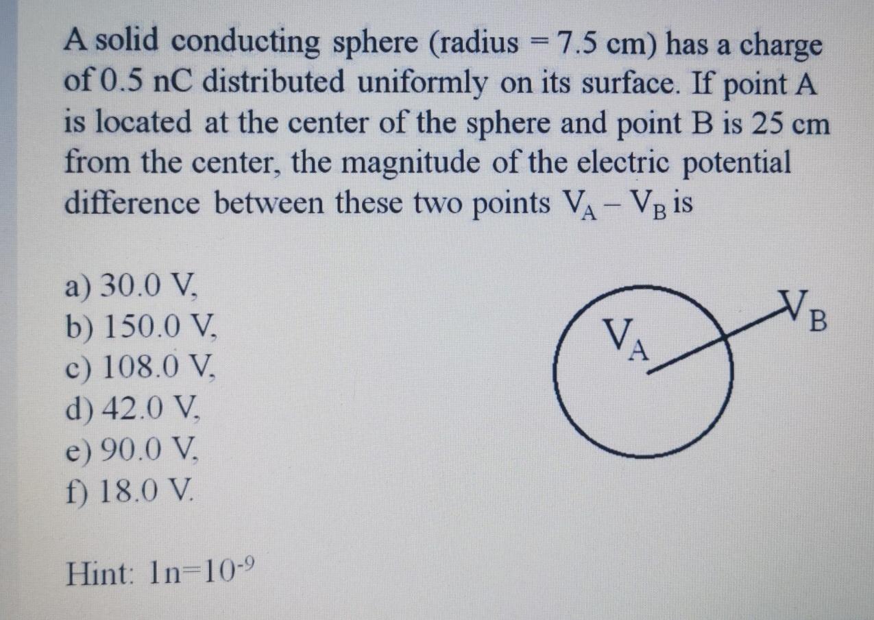 Solved A solid conducting sphere (radius = 7.5 cm) has a | Chegg.com