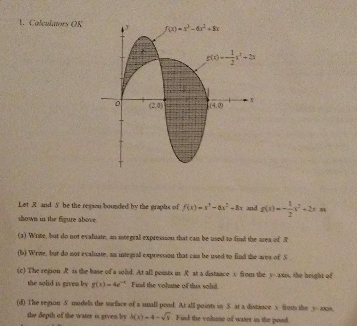 Solved 1. Calculators OK Let R and S be the region bounded | Chegg.com