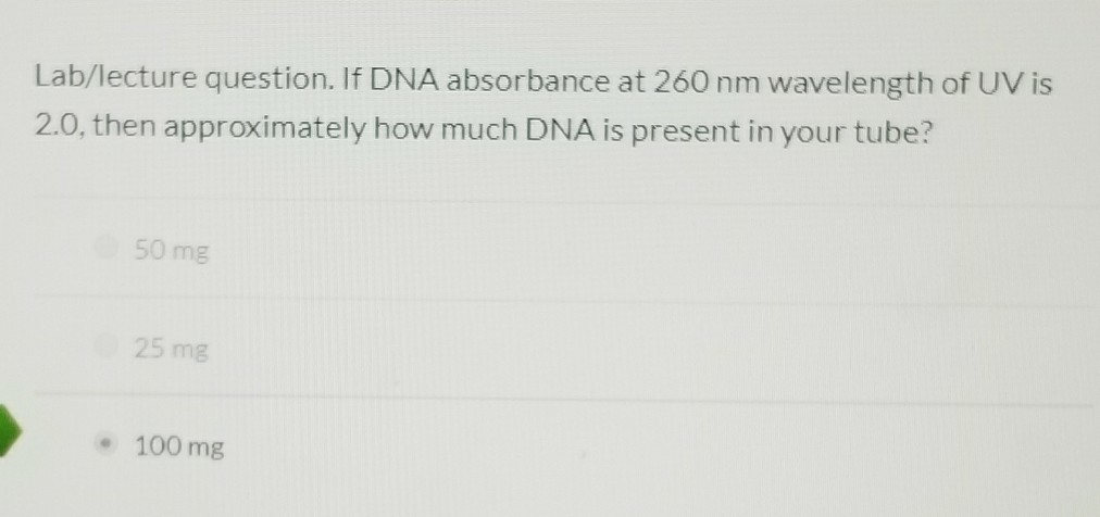 Solved Lab/lecture question. If DNA absorbance at 260 nm | Chegg.com