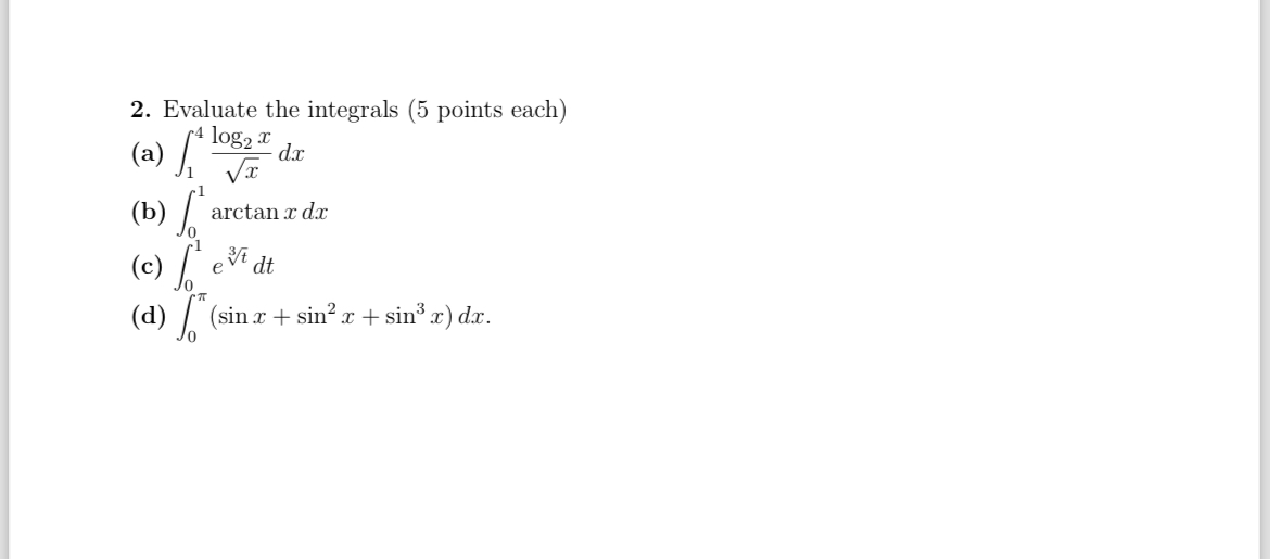 Solved Evaluate the integrals (5 ﻿points | Chegg.com