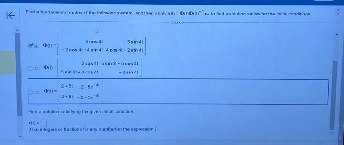 Solved Find a fundamental matrix of the following system, | Chegg.com