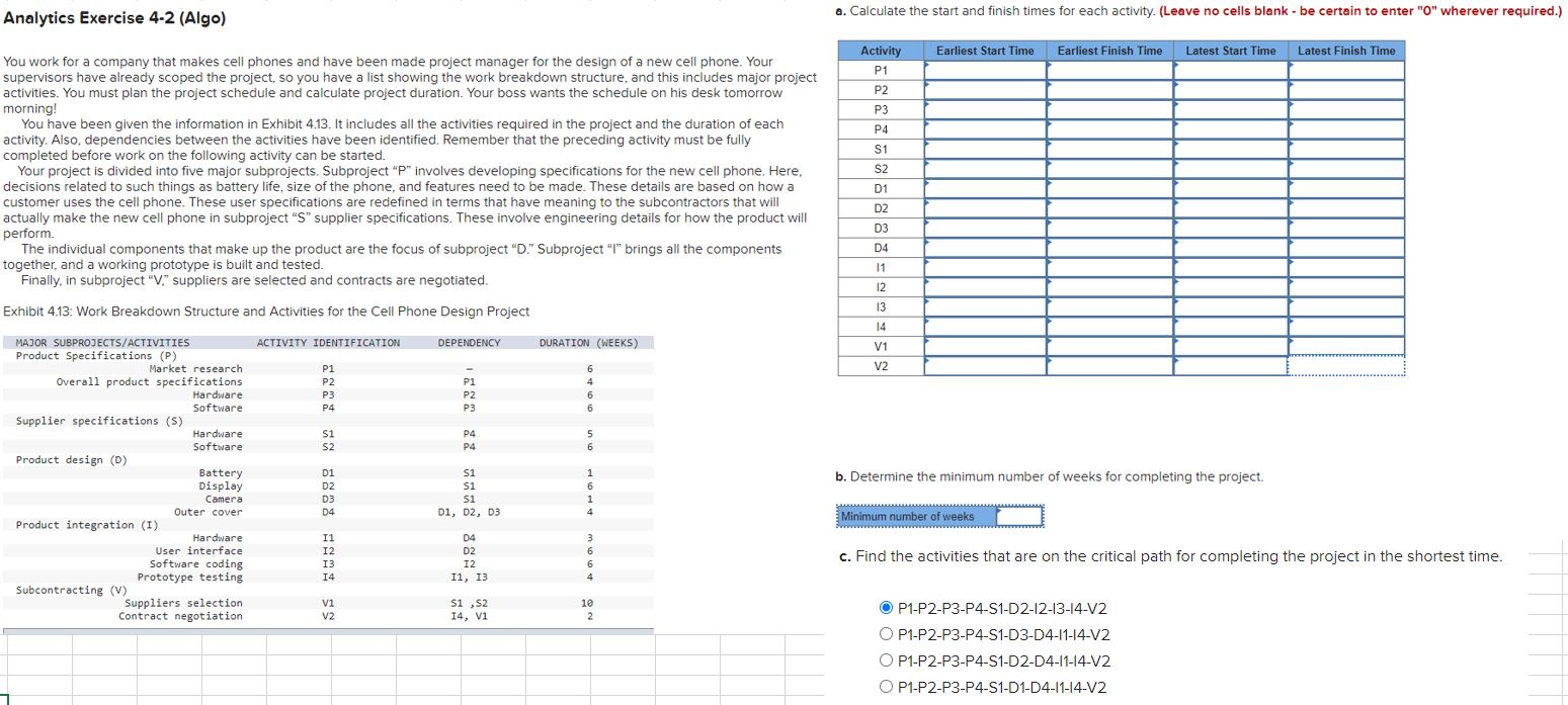 Solved Analytics Exercise 4-2 (Algo)You work for a company | Chegg.com