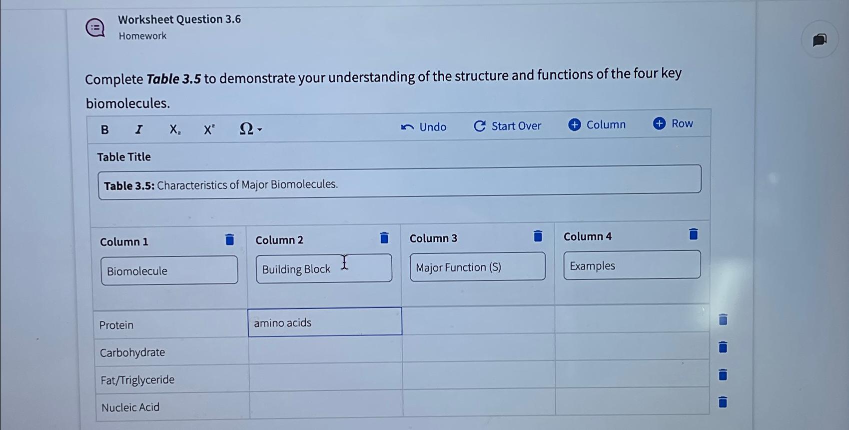 Solved Worksheet Question 3.6HomeworkComplete Table 3.5 ﻿to | Chegg.com