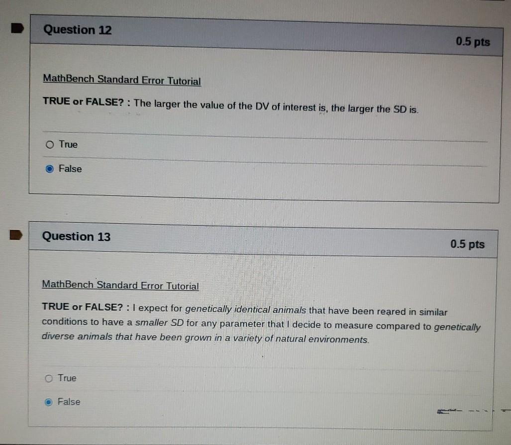 Question 12 0.5 pts MathBench Standard Error Tutorial | Chegg.com