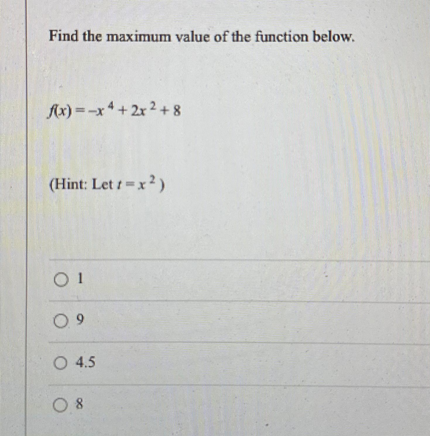 Solved Find the maximum value of the function | Chegg.com