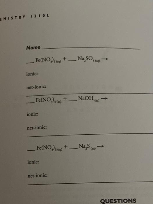 Solved EQUATION WRITE-UP Write molecular, ionic, and | Chegg.com
