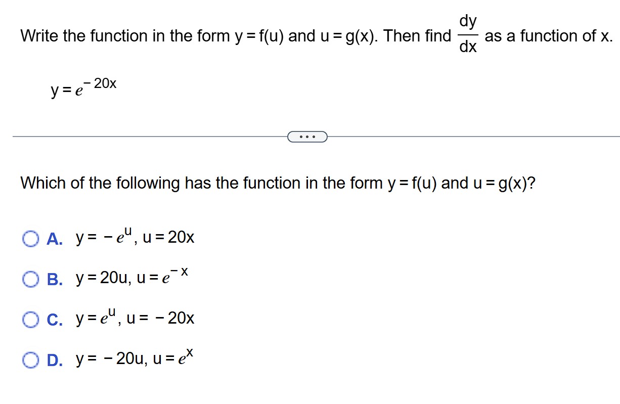 Solved Write the function in the form y=f(u) ﻿and u=g(x). | Chegg.com