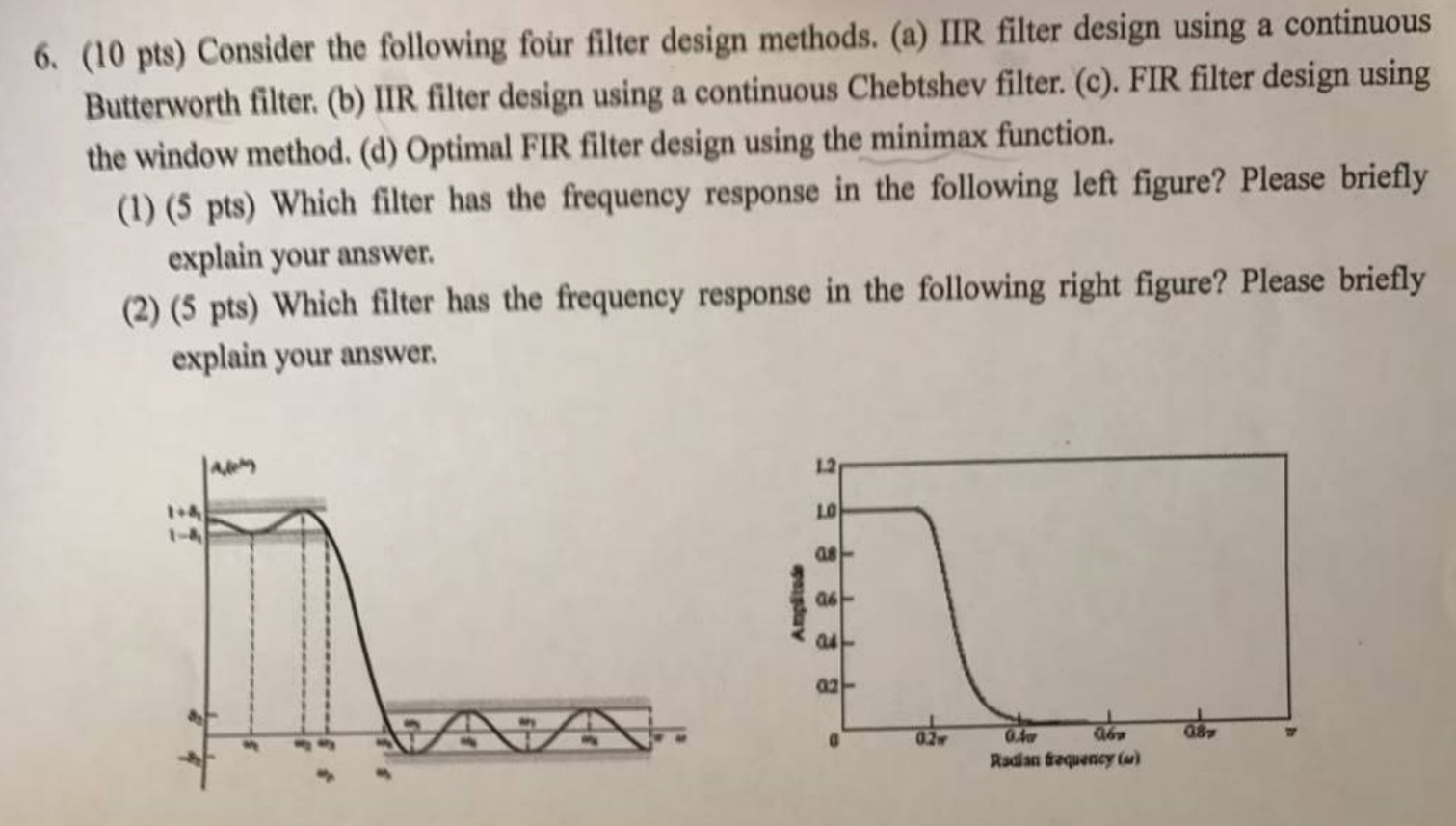 Solved (10 ﻿pts) ﻿Consider the following four filter design | Chegg.com