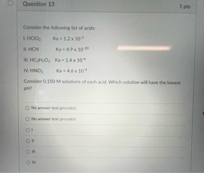 Solved Consider the following list of acids: 1. | Chegg.com