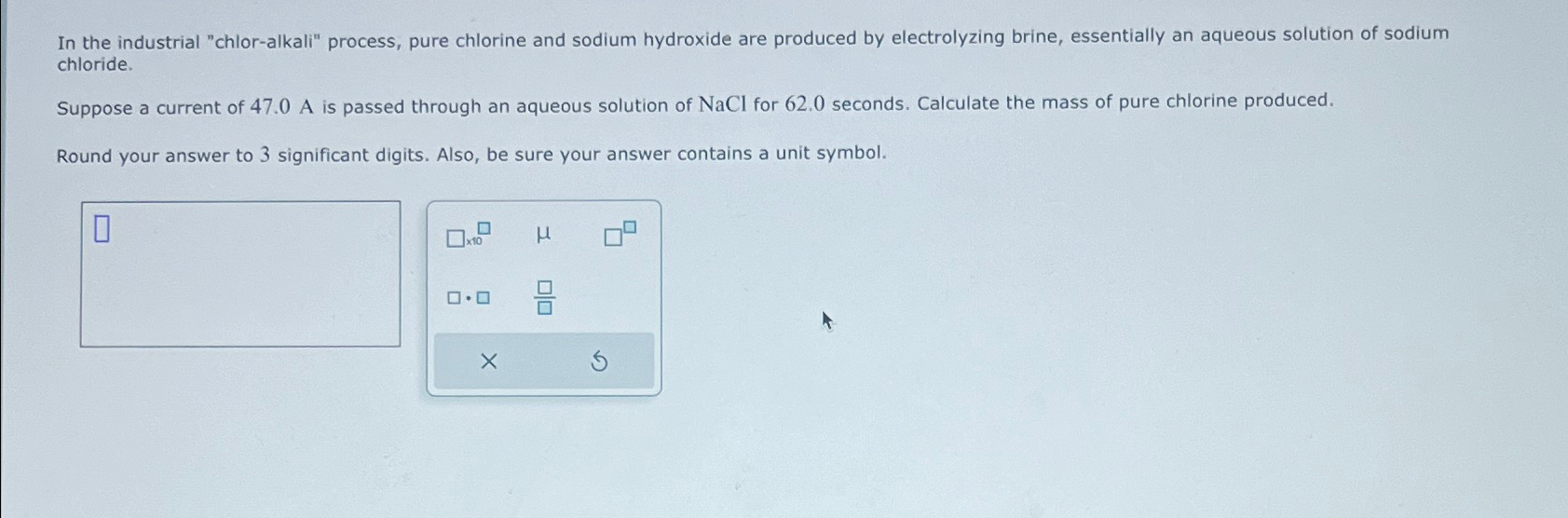 Solved In the industrial "chlor-alkali" process, pure | Chegg.com