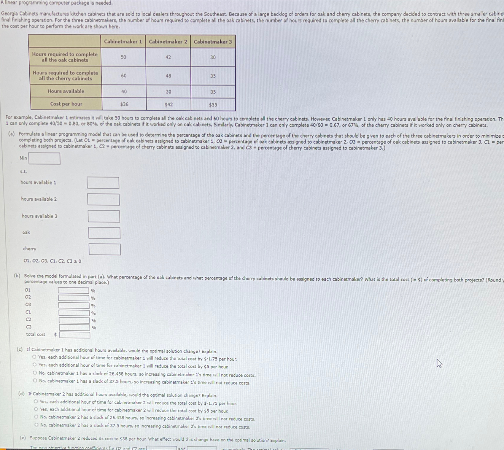 Solved A linear programming computer package is needed. the | Chegg.com