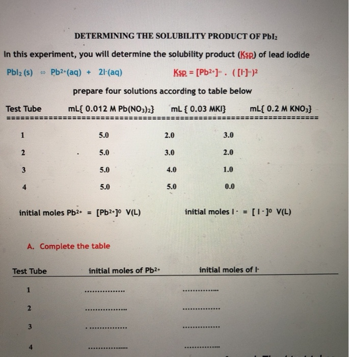 Solved DETERMINING THE SOLUBILITY PRODUCT OF Pblz In this | Chegg.com