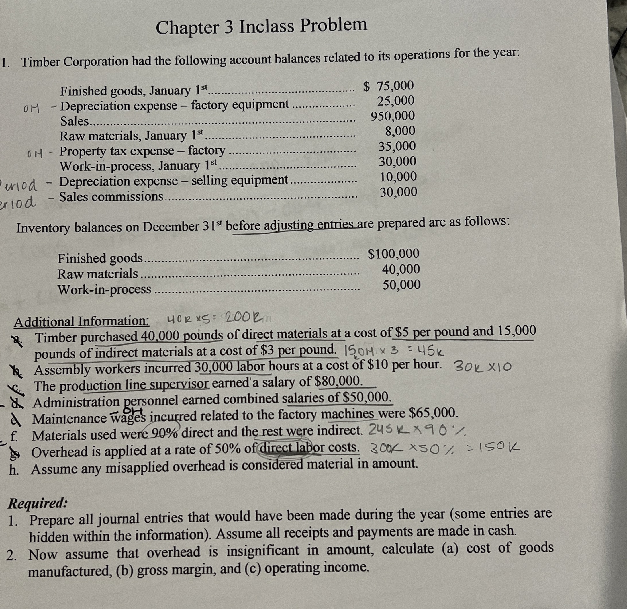 Solved Chapter 3 ﻿Inclass ProblemTimber Corporation had the | Chegg.com