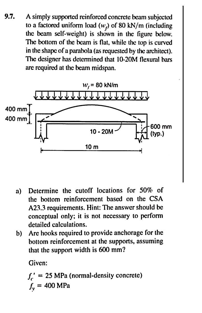Solved 9.7. A simply supported reinforced concrete beam | Chegg.com