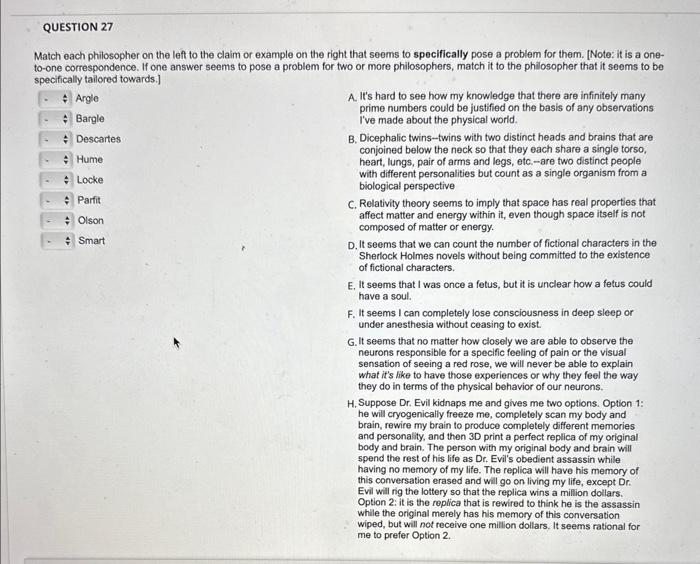 Match each philosopher on the left to the claim or | Chegg.com