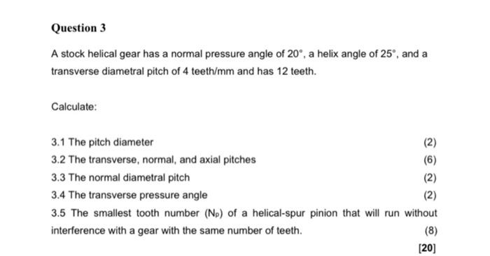 Solved A stock helical gear has a normal pressure angle of | Chegg.com