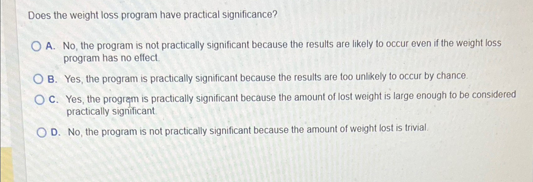Solved Does the weight loss program have practical | Chegg.com