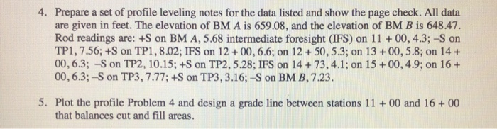 Solved 4. Prepare a set of profile leveling notes for the | Chegg.com