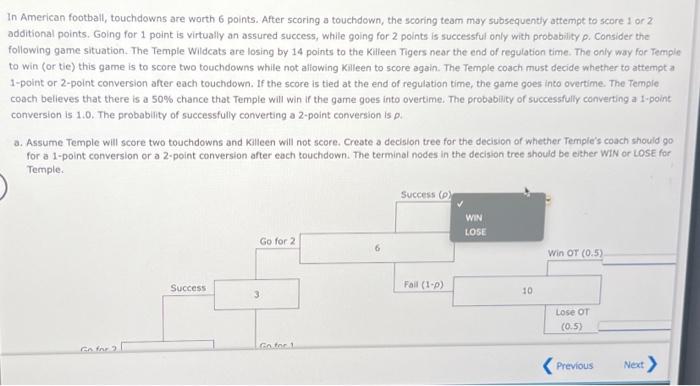 In American football, touchdowns are worth 6 points. | Chegg.com