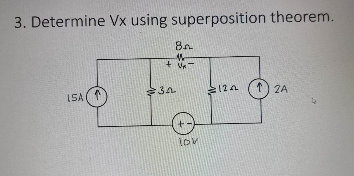 Solved 3. Determine Vx using superposition theorem. 80 M + | Chegg.com