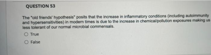 Solved QUESTION 53 The "old friends' hypothesis" posits that | Chegg.com