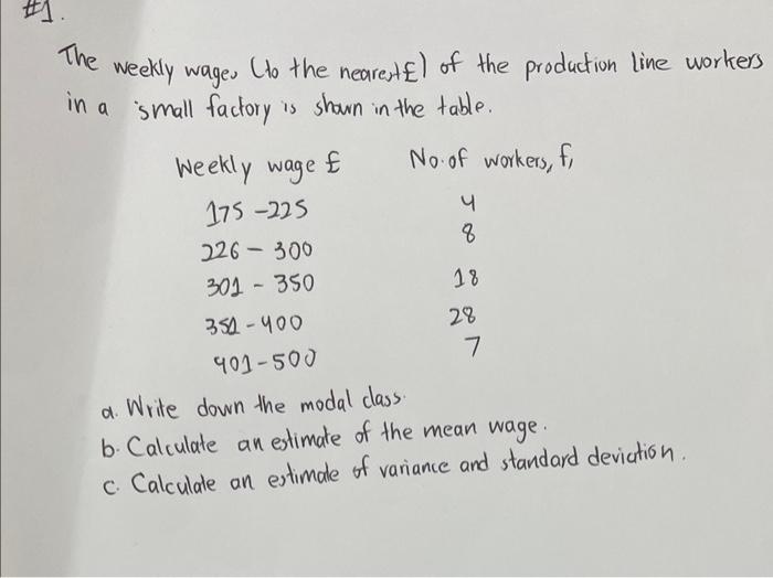Solved The weekly wages (to the nearestE) of the production | Chegg.com