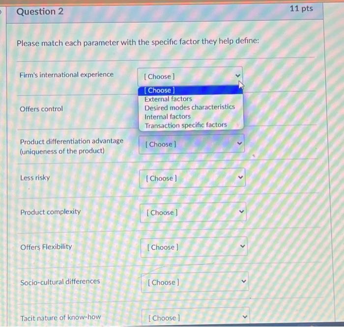 Solved Please match each parameter with the specific factor | Chegg.com