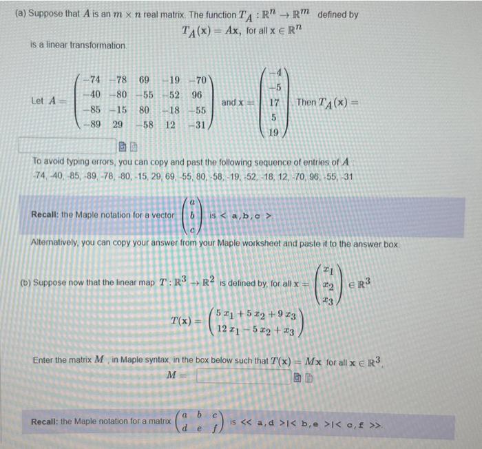 Solved (a) Suppose that A is an m×n real matrix. The | Chegg.com