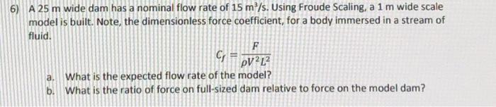 Solved A 25 m wide dam has a nominal flow rate of 15 m3/s. | Chegg.com