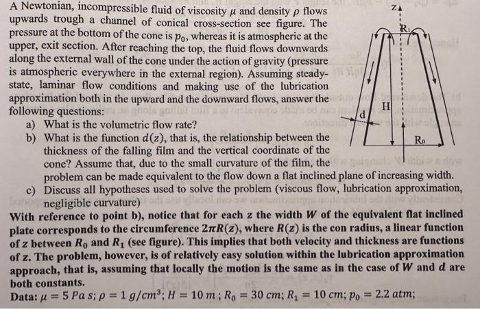 A Newtonian, incompressible fluid of viscosity μ and | Chegg.com