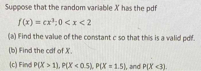 Solved Suppose that the random variable X has the pdf | Chegg.com