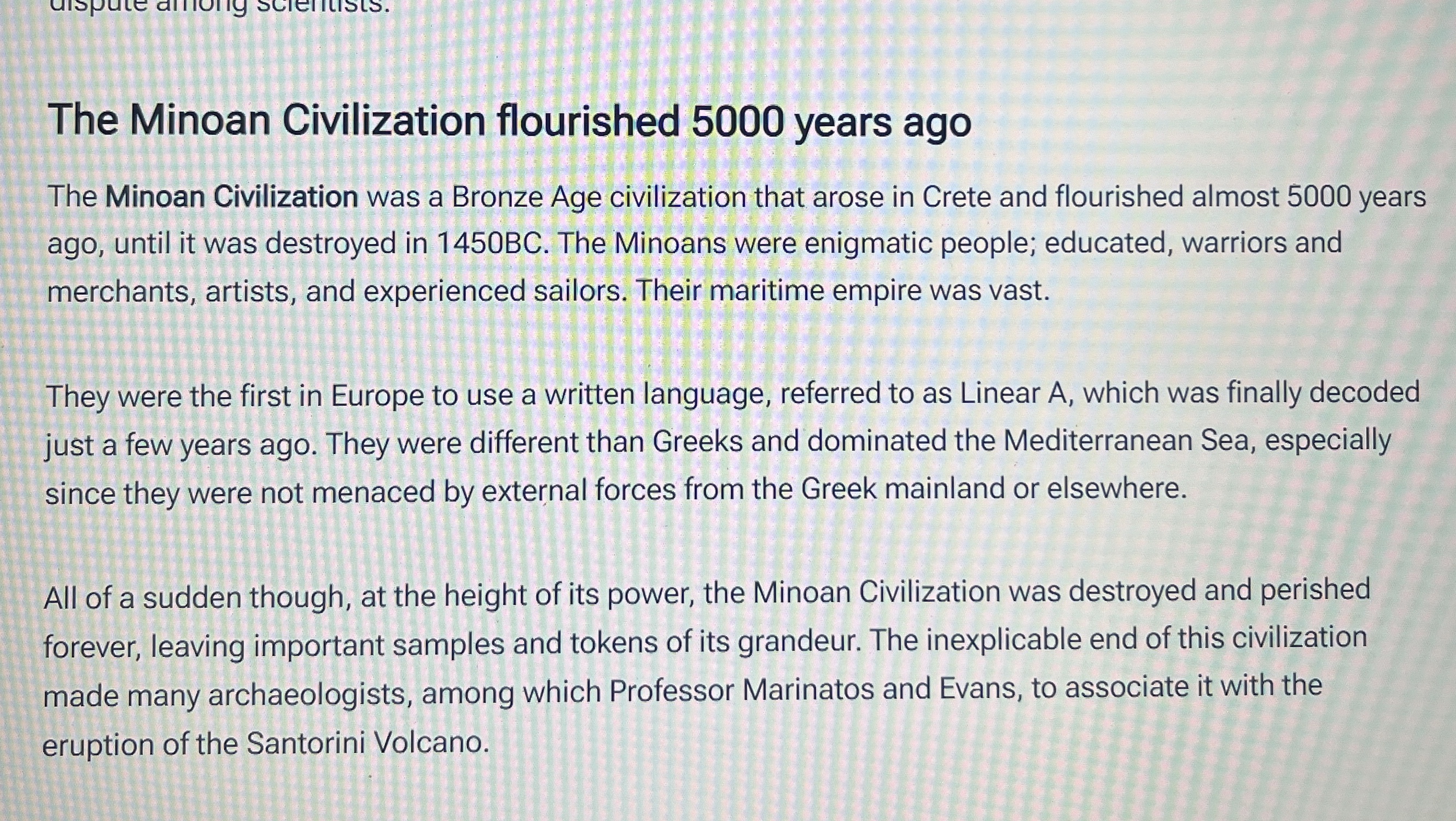 Solved The Minoan Civilization flourished 5000 ﻿years agoThe | Chegg.com