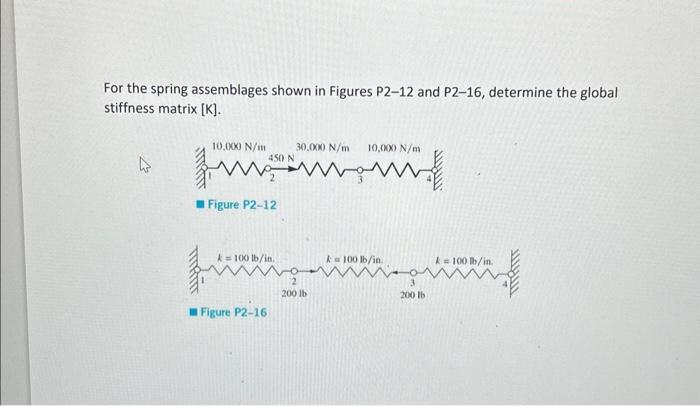 Solved For the spring assemblages shown in Figures P2-12 and | Chegg.com
