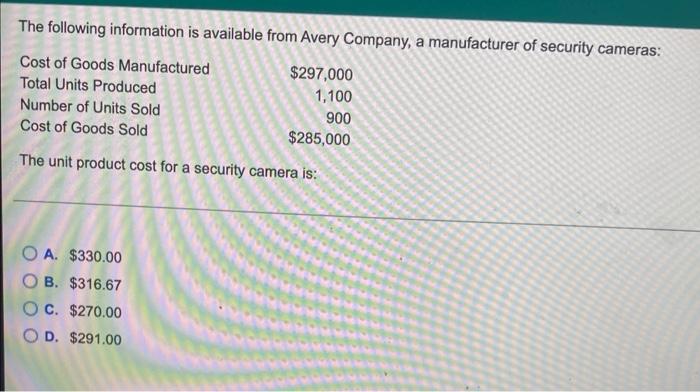 Solved The following information is available from Avery | Chegg.com