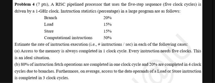Solved Problem 4 (7 pts), A RISC pipelined processor that | Chegg.com