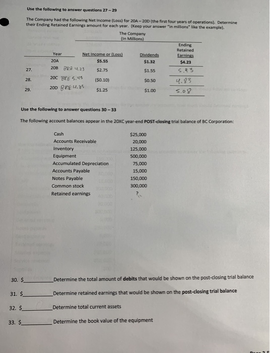 Solved Use the following to answer questions 27-29 The | Chegg.com