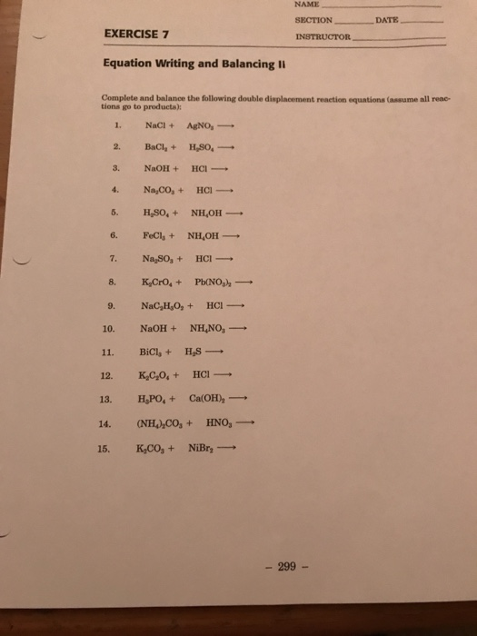 Solved NAME SECTION INSTRUCTOR DATE EXERCISE 7 Equation | Chegg.com
