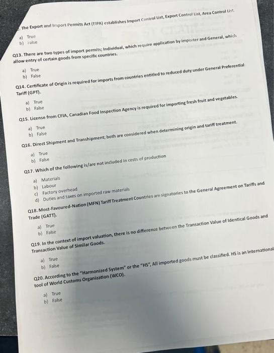 Solved The Export and import Permits Act (EIPA) establishes | Chegg.com