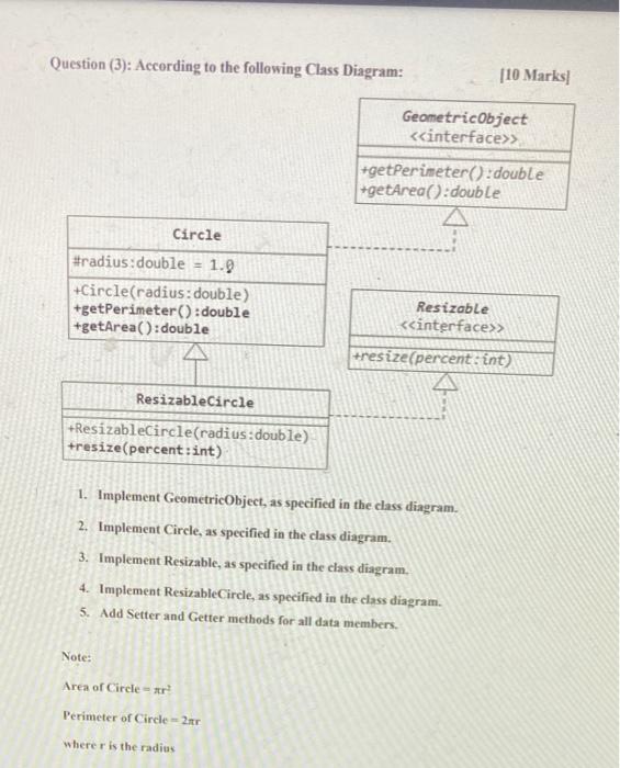 Solved Question (3): According to the following Class | Chegg.com