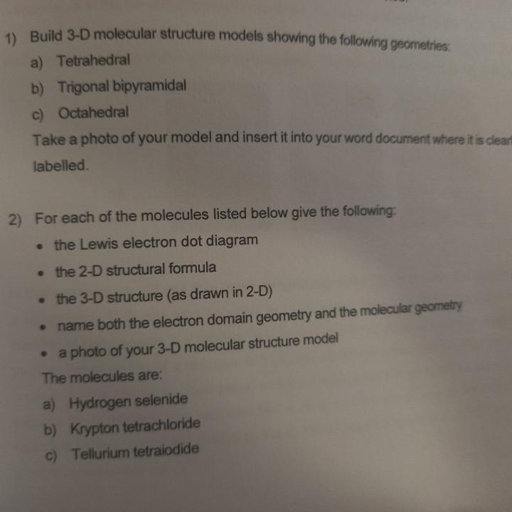 Solved 2) For each of the molecules listed below give the | Chegg.com
