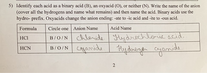 Solved 5) Identify each acid as a binary acid (B), an | Chegg.com