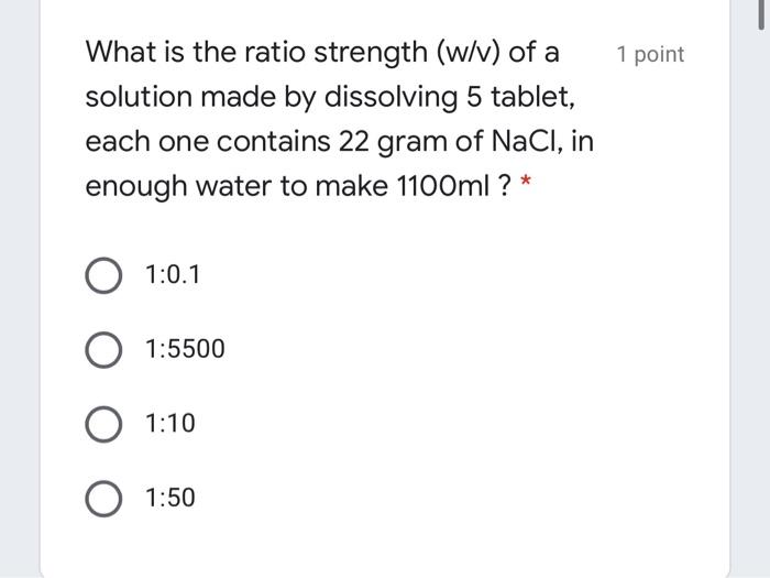 Solved 1 point What is the ratio strength (w/v) of a | Chegg.com